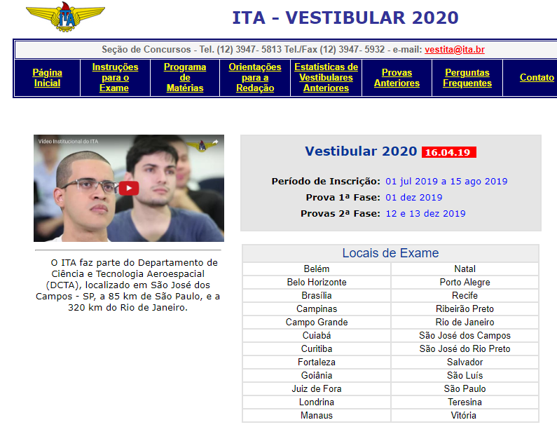 VESTIBULAR ITA 2020 → INSCRIÇÕES, Data e Cursos【VEJA!】